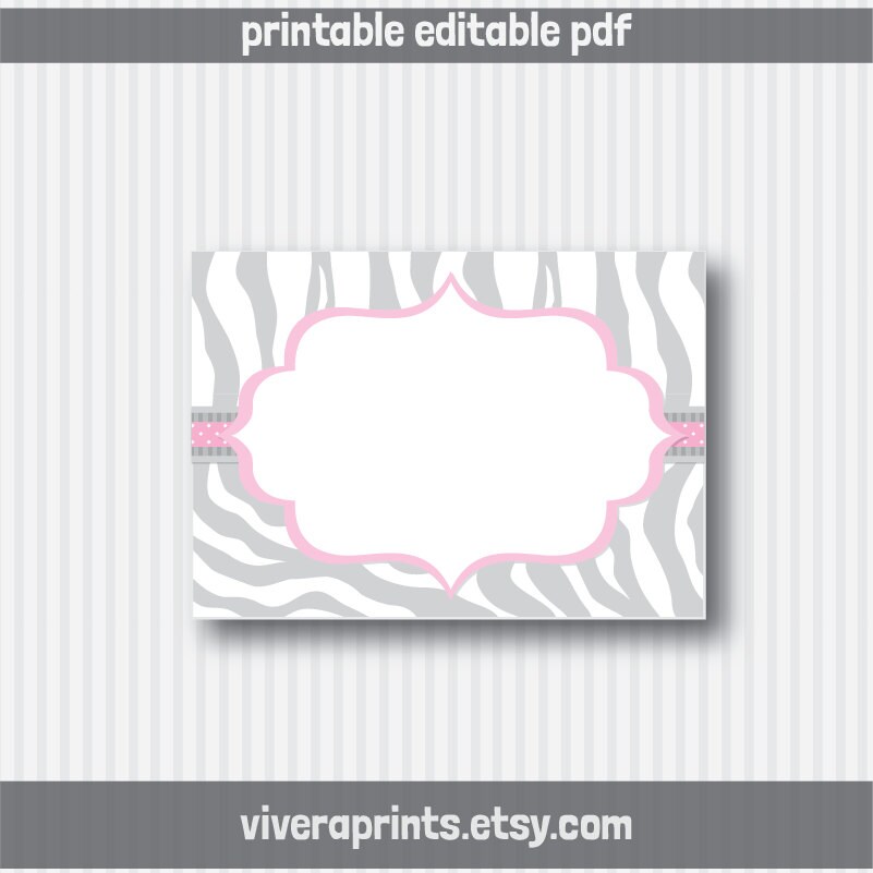 Editable PDF Printable - Grey and Pink - Zebra Label / Sticker / Tent ...