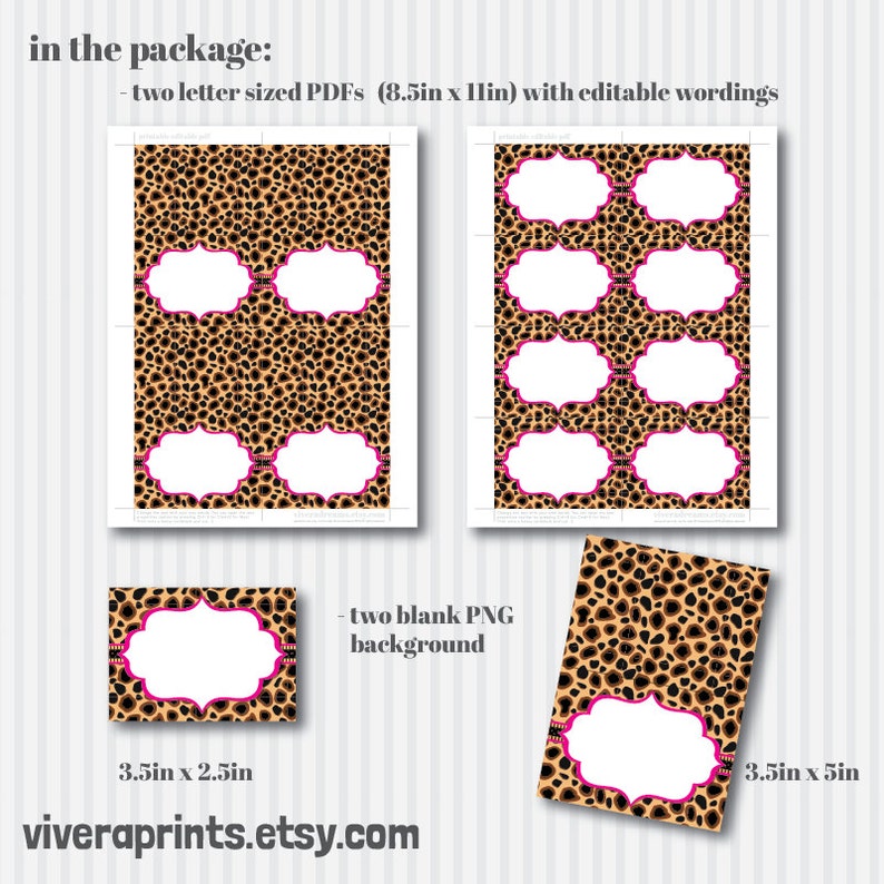 Instant Download Editable PDF Printable Cheetah Label / - Etsy Hong Kong
