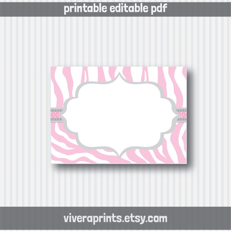 Editable PDF Printable - Pink and Grey - Zebra Label / Sticker / Tent ...