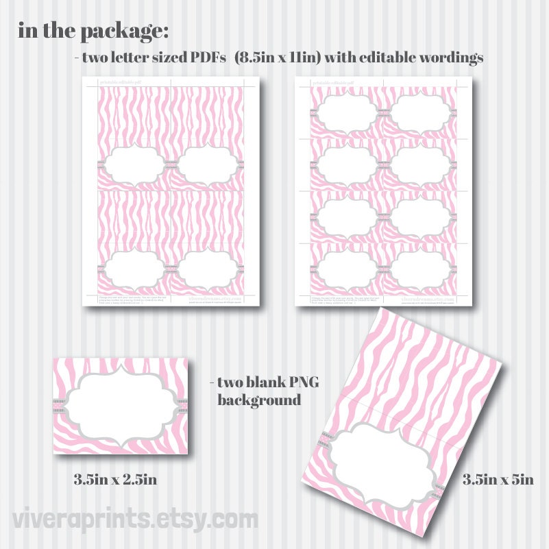 Editable PDF Printable - Pink and Grey - Zebra Label / Sticker / Tent ...