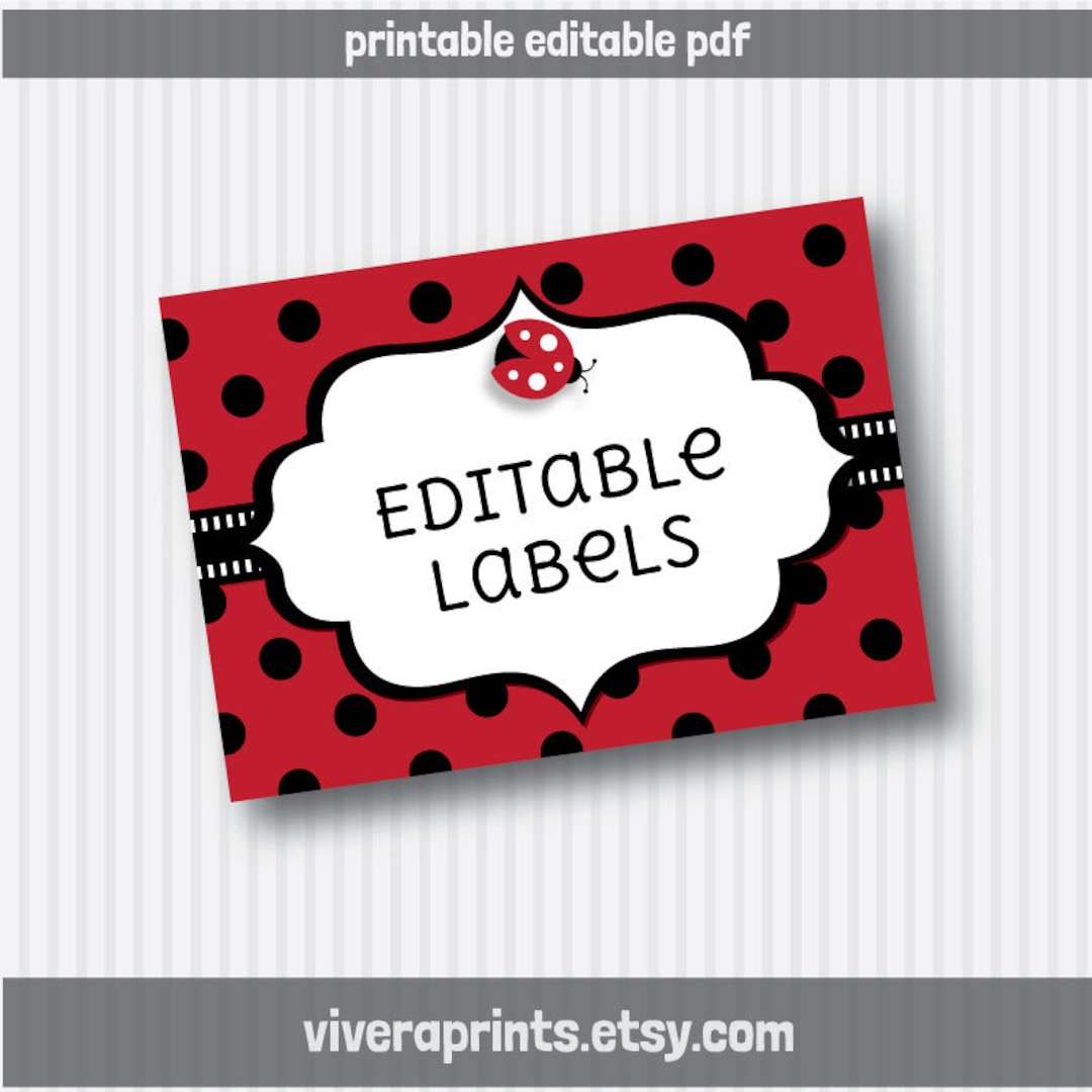 Instant Download - Editable PDF Printable - Ladybug / Ladybird Label ...