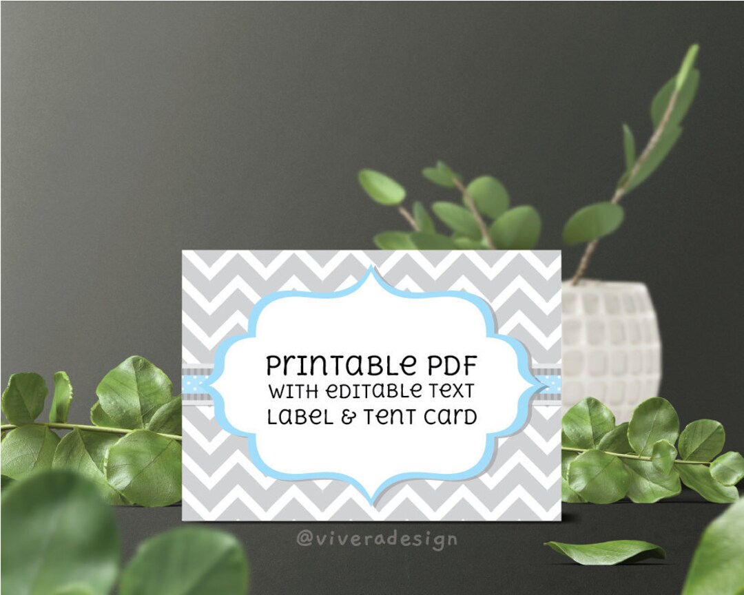 Editable PDF Printable - Grey Chevron and Baby Blue - Label / Sticker ...