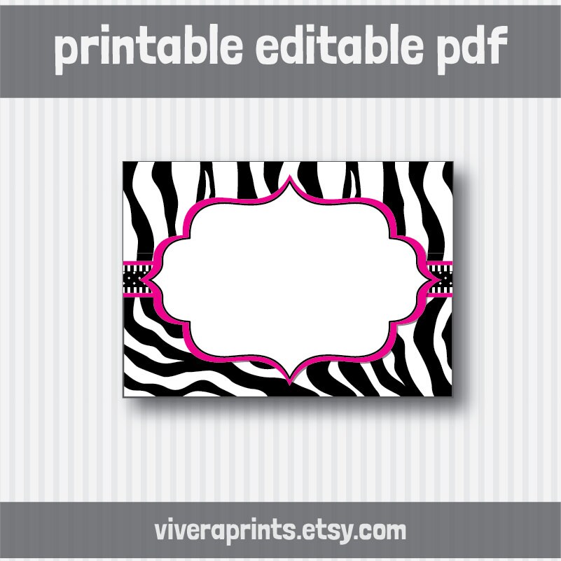 Editable PDF Printable - Zebra Label / Sticker / Tent Card / Tags ...