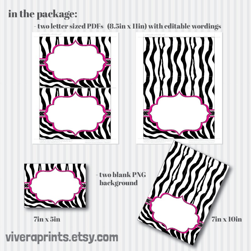Editable PDF Printable - Zebra Label / Sticker / Tent Card / Tags ...