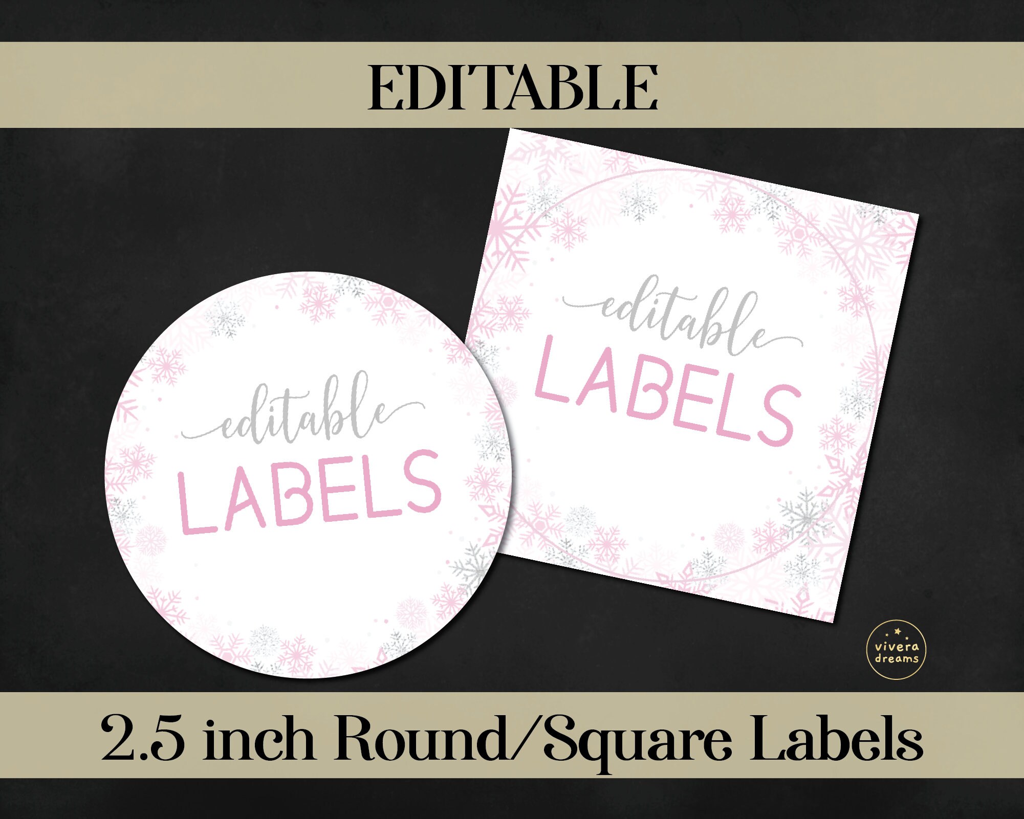 Editable Printable Pink Snowflakes Round / Square Label / - Etsy
