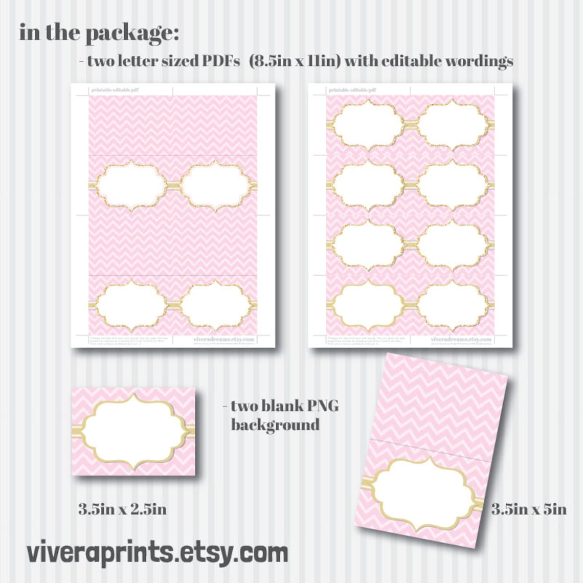 Editable PDF Printable - Pink Chevron and Gold - Label / Sticker / Tent ...