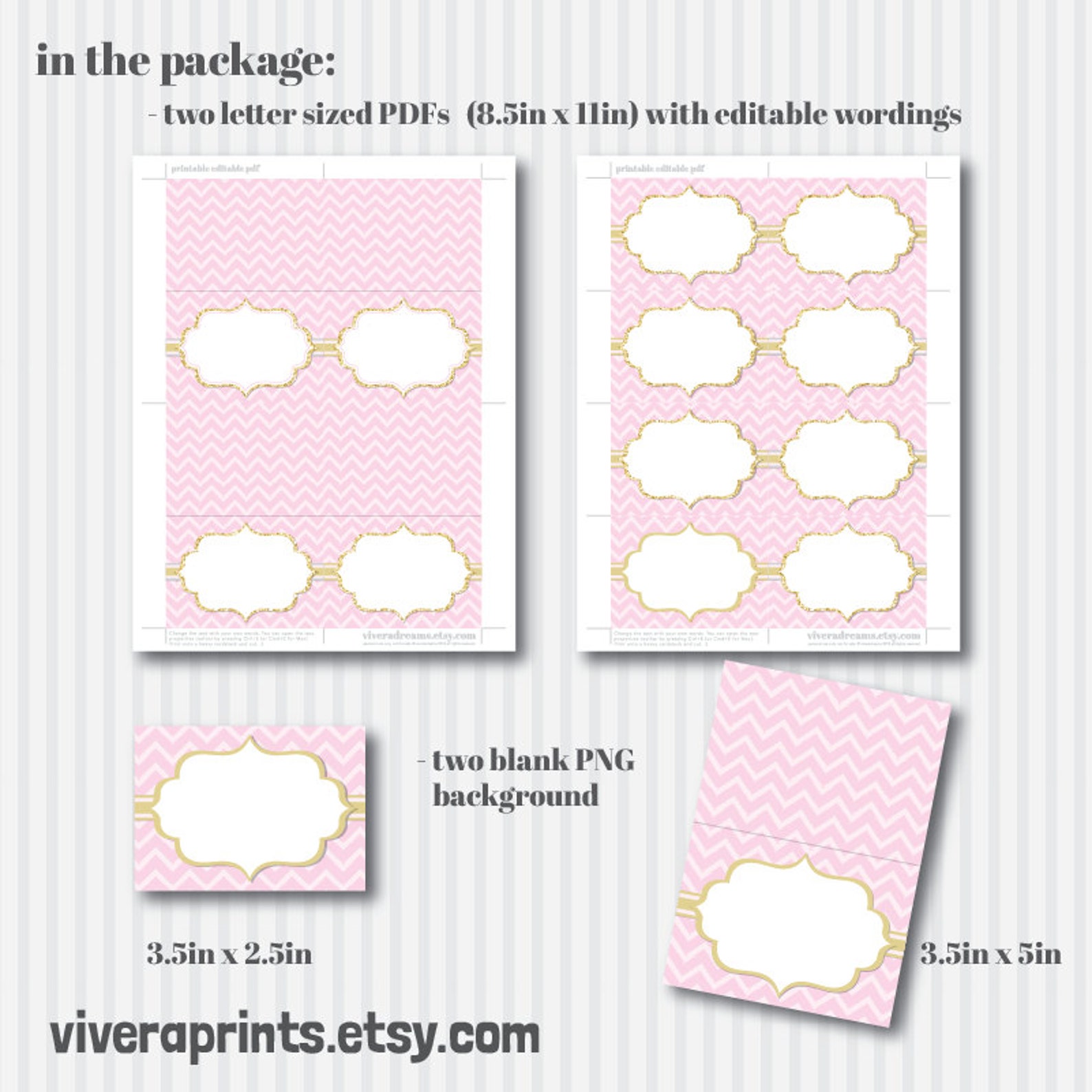 Editable PDF Printable - Pink Chevron and Gold - Label / Sticker / Tent ...