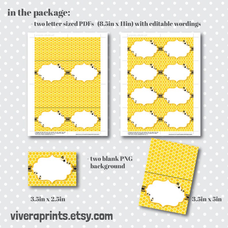 Editable PDF Printable - Bee Bumblebee Label / Sticker / Tent Card ...