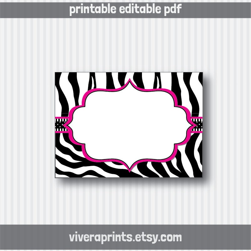 Instant Download Editable PDF Printable Zebra Label / Sticker / Tent ...