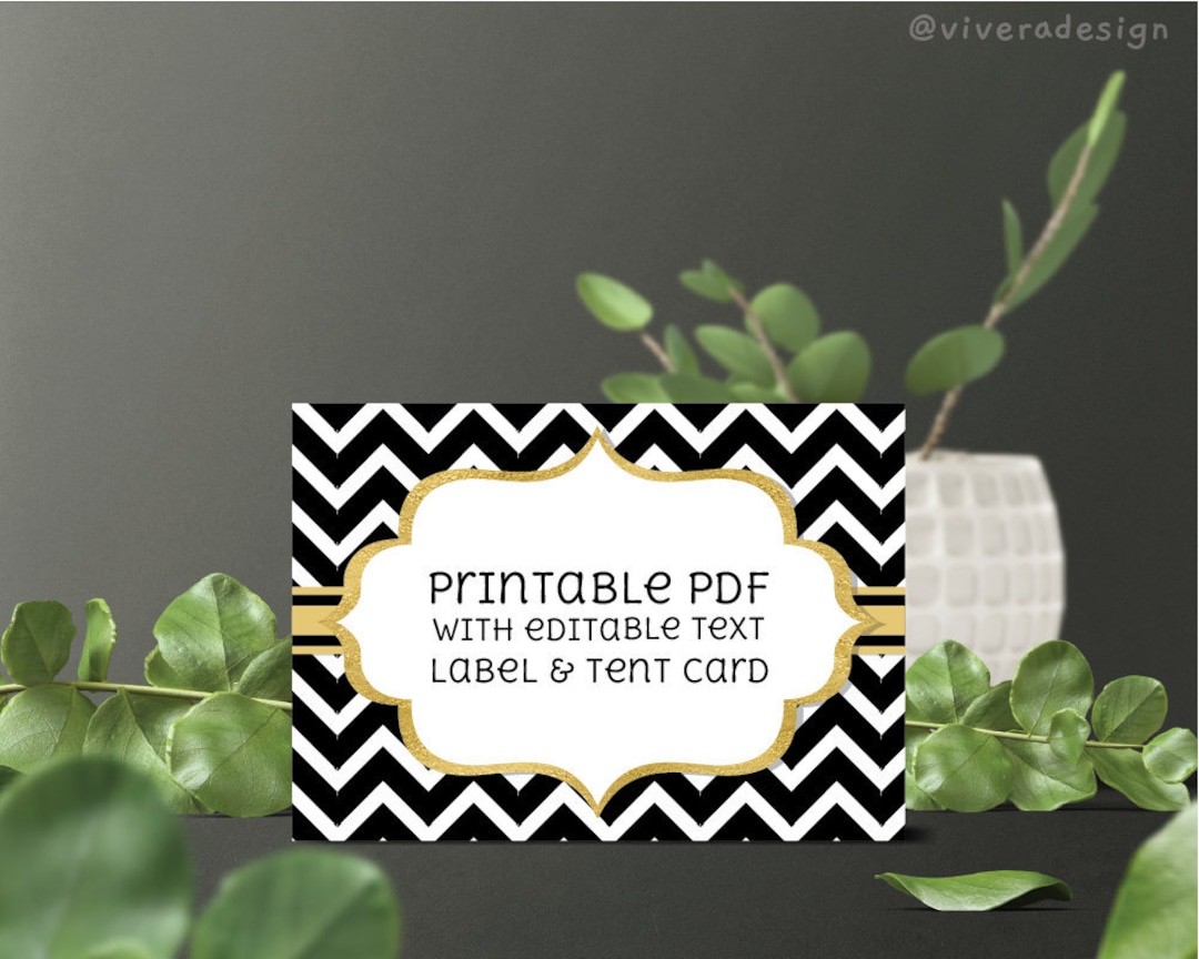 Black Chevron and Gold Editable PDF Label / Sticker / Tent Card / Tags ...