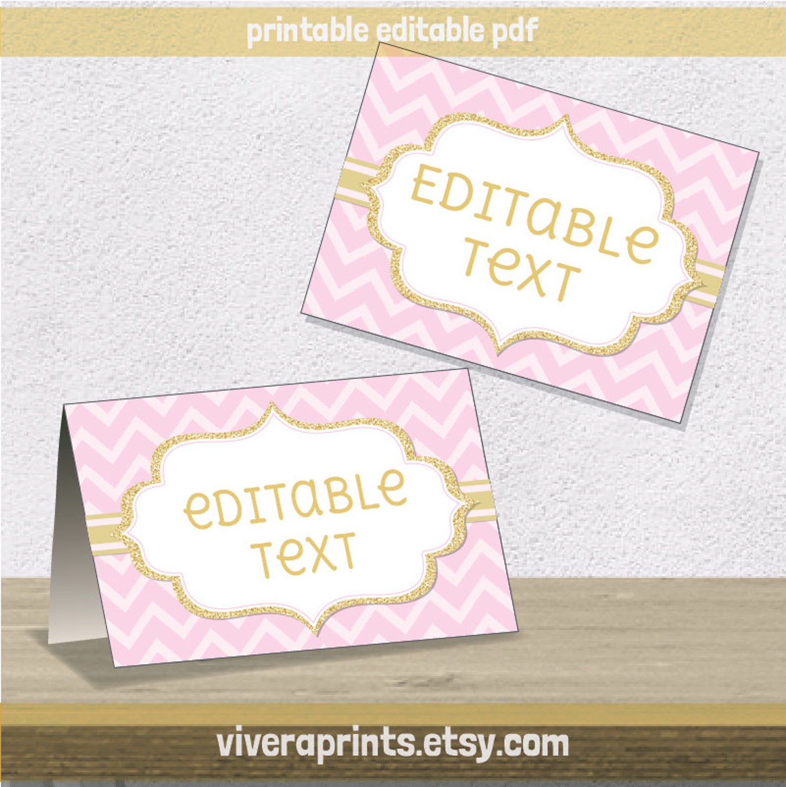 Editable PDF Printable - Pink Chevron and Gold - Label / Sticker / Tent ...