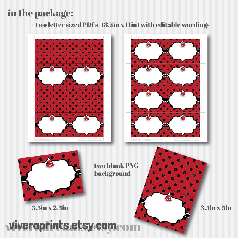Instant Download - Editable PDF Printable - Ladybug / Ladybird Label ...