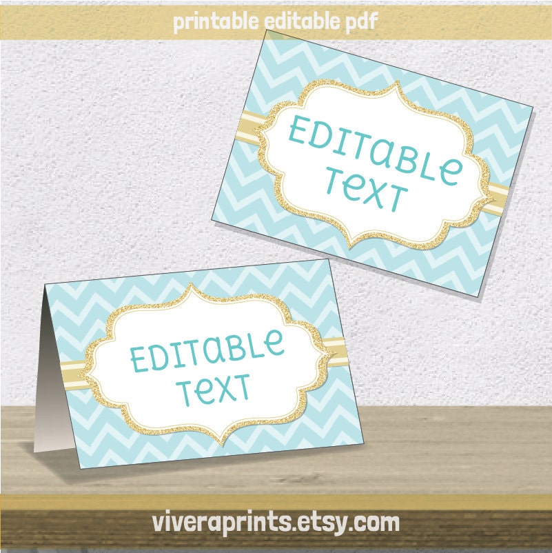 Editable PDF Printable - Mint Aqua Chevron and Gold - Label / Sticker ...