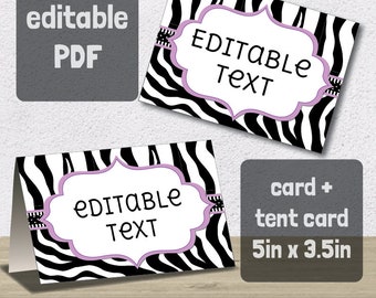 Editable PDF Printable Zebra Label / Sticker / Tent Card / | Etsy