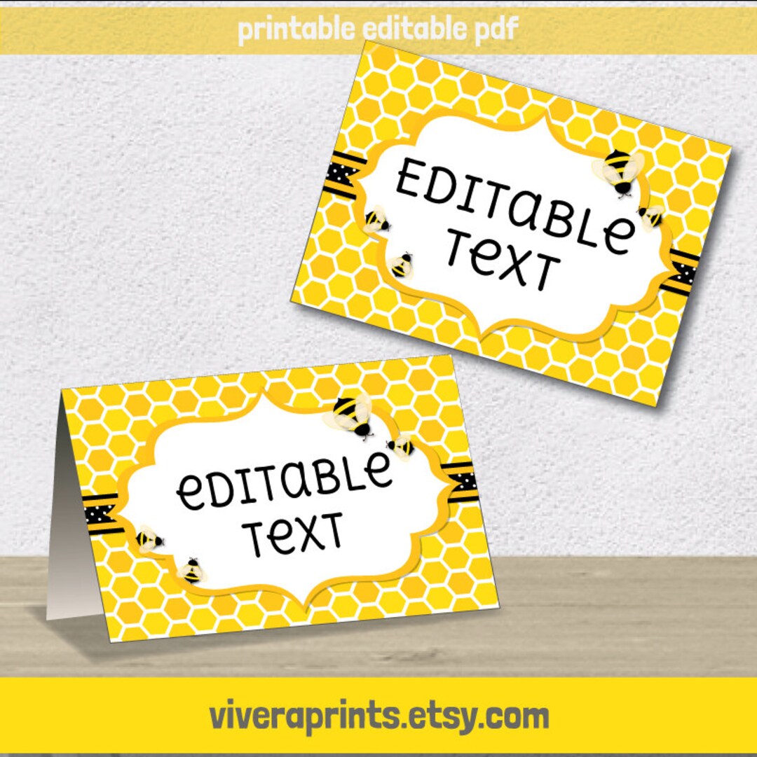 Editable PDF Printable - Bee Bumblebee Label / Sticker / Tent Card ...