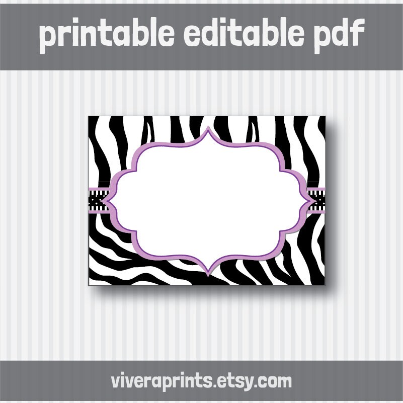Editable PDF Printable Zebra Label / Sticker / Tent Card / - Etsy