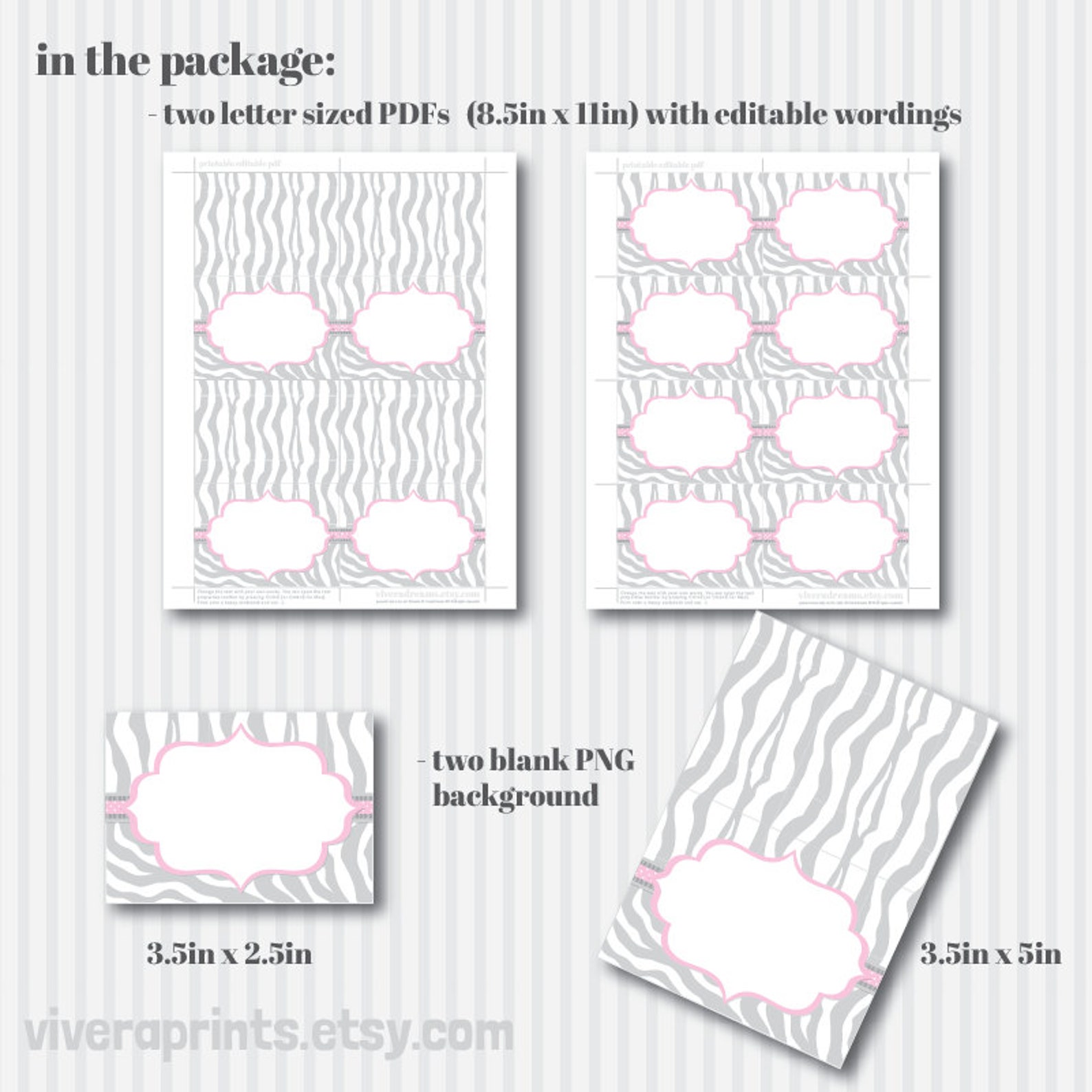 Editable PDF Printable Grey and Pink Zebra Label / Sticker - Etsy