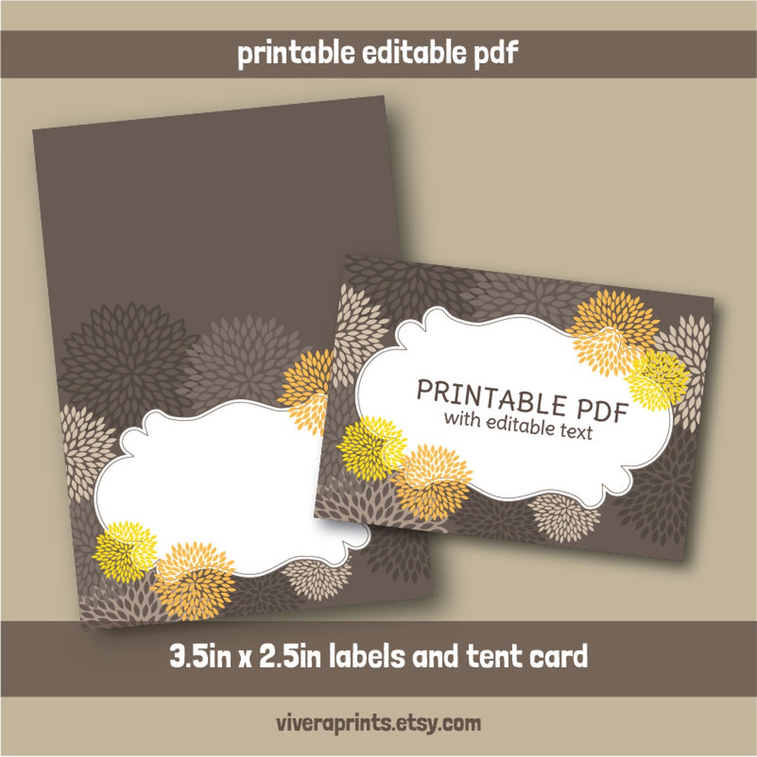 Editable PDF Printable - Sweet Yellow Blooms Label / Sticker / Tent ...