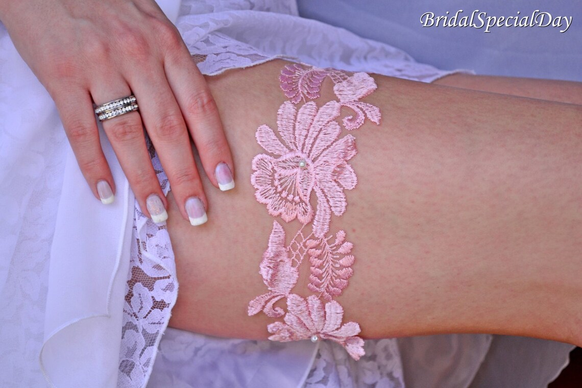 Wedding Pink Lace Garter Set Pink Bridal Garter for Wedding - Etsy