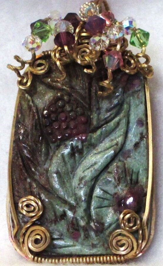 Handcarved Thistle Green and Raspberry Thulite Wire Wrapped Pendant in ...