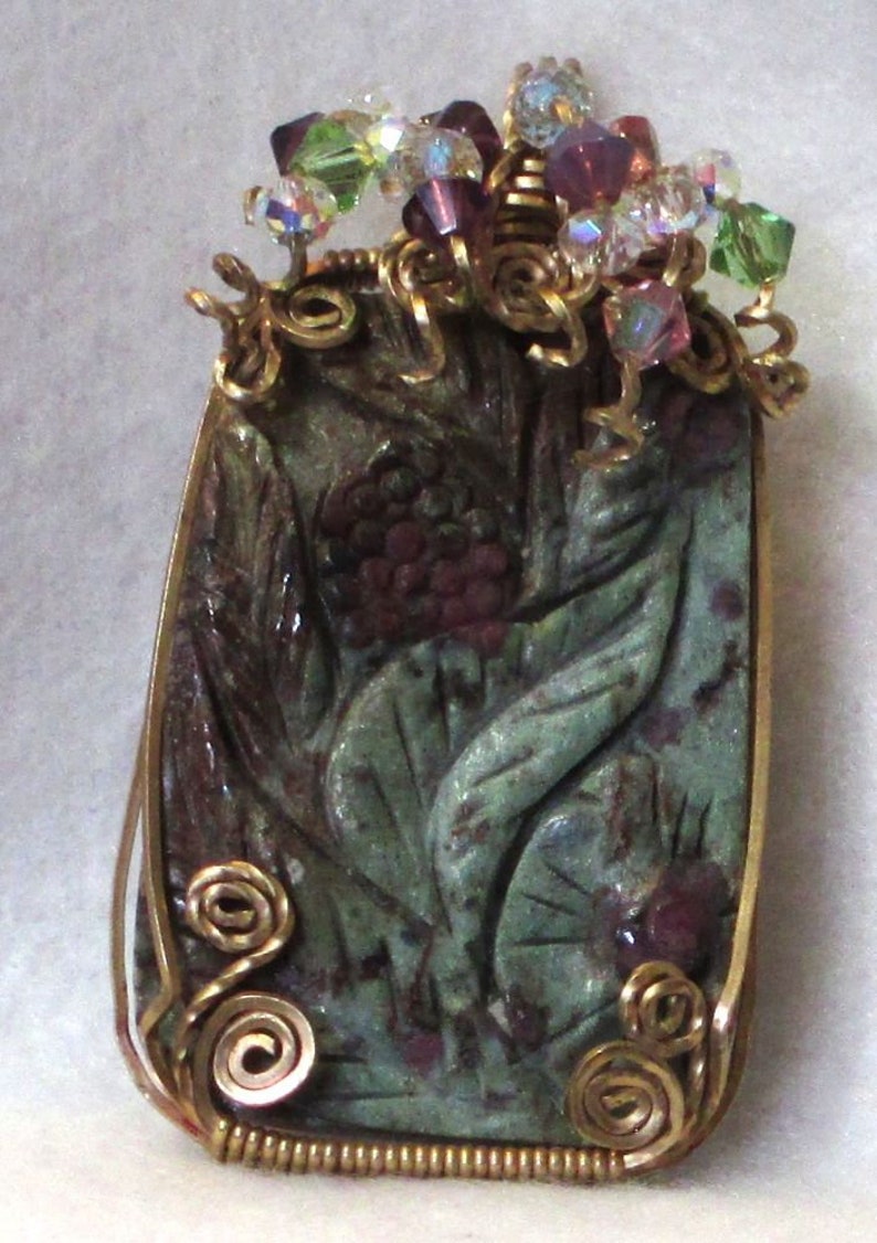 Handcarved Thistle Green and Raspberry Thulite Wire Wrapped Pendant in ...