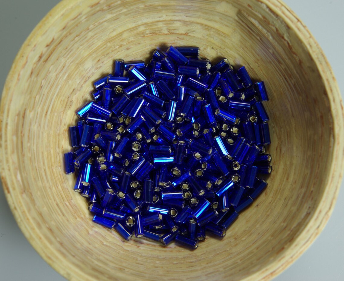Rich Cobalt Blue Silver-lined Vintage Venetian Glass 4mm Bugle Beads 10 ...