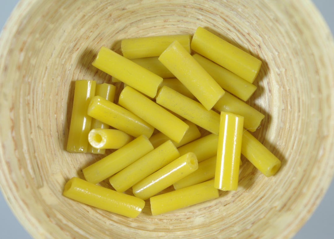 Vintage Venetian Thick "greasy" Waxy Yellow Tube Beads 25 Pcs. Rare ...