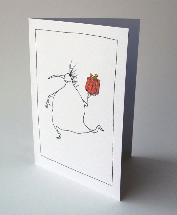 Bird holding present happy birthday greeting card | Etsy