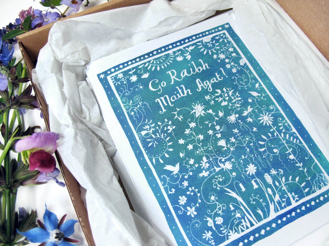 Pack of 6 Thank You Cards - Go Raibh Maith Agat - Cártaí Gaeilge - Blue ...