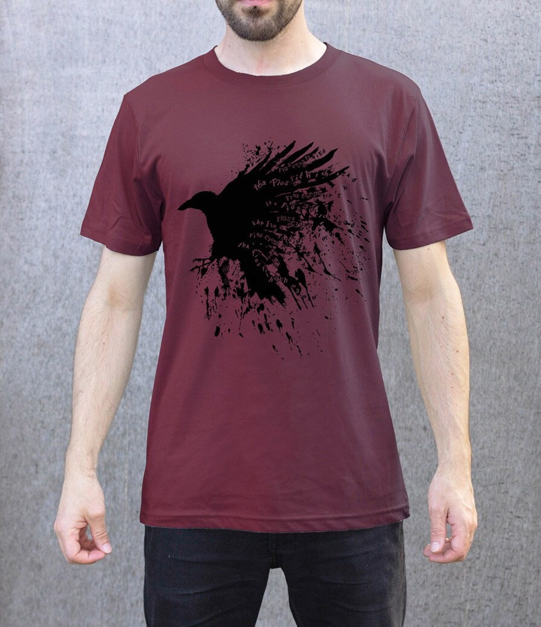 Raven T-shirt in Burgundy, Earth Positive Organic Mens Tee, With Irish ...