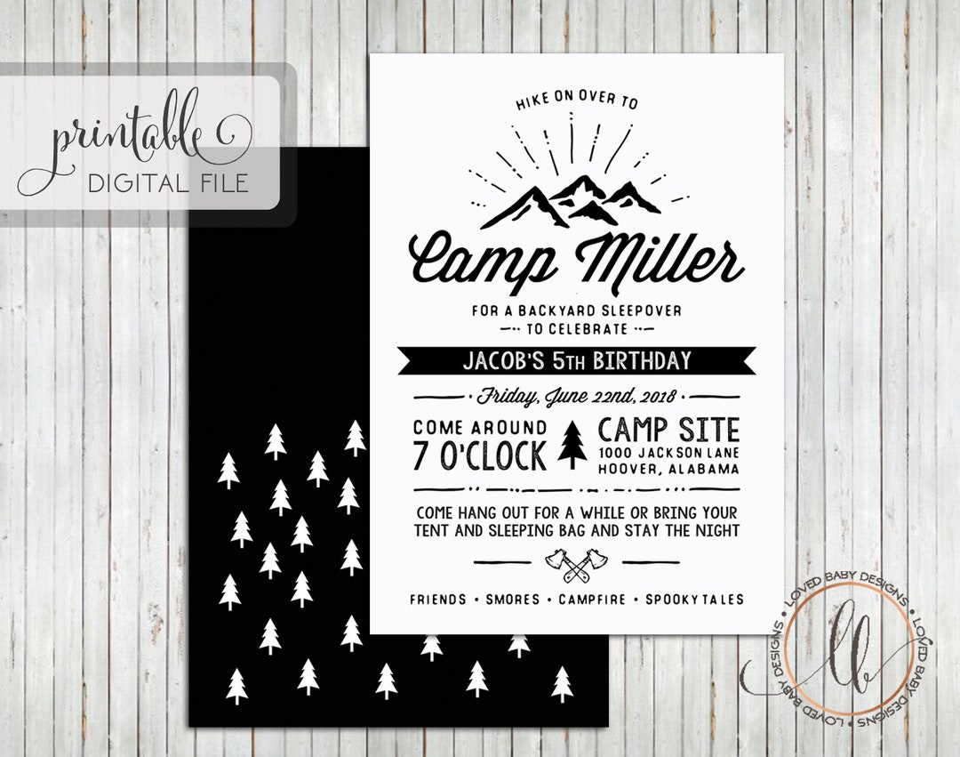 Campout Birthday Invitation, Camp Out Birthday Invitation, Campout ...