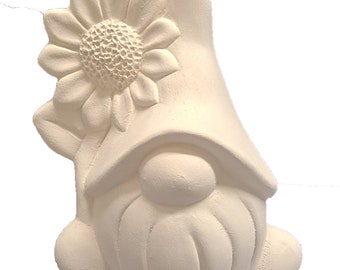 Gnome With Sunflower 6" Ceramic Bisque, Ready to Paint - Etsy