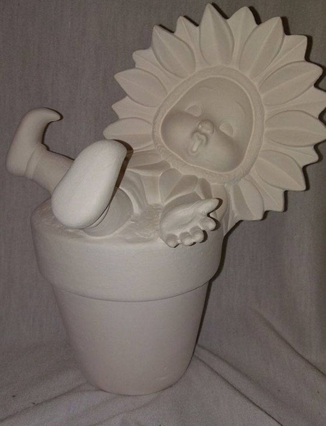 Sunflower Baby Sitting in Flower Pot 7" Ceramic Bisque, Ready to Paint ...