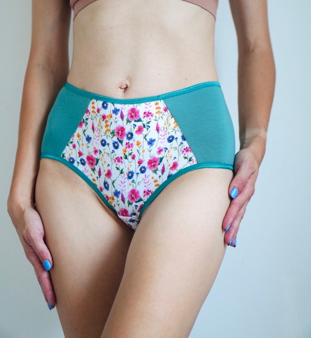 Gots Organic Cotton Panties Sea Green Cotton And Flowers High Style