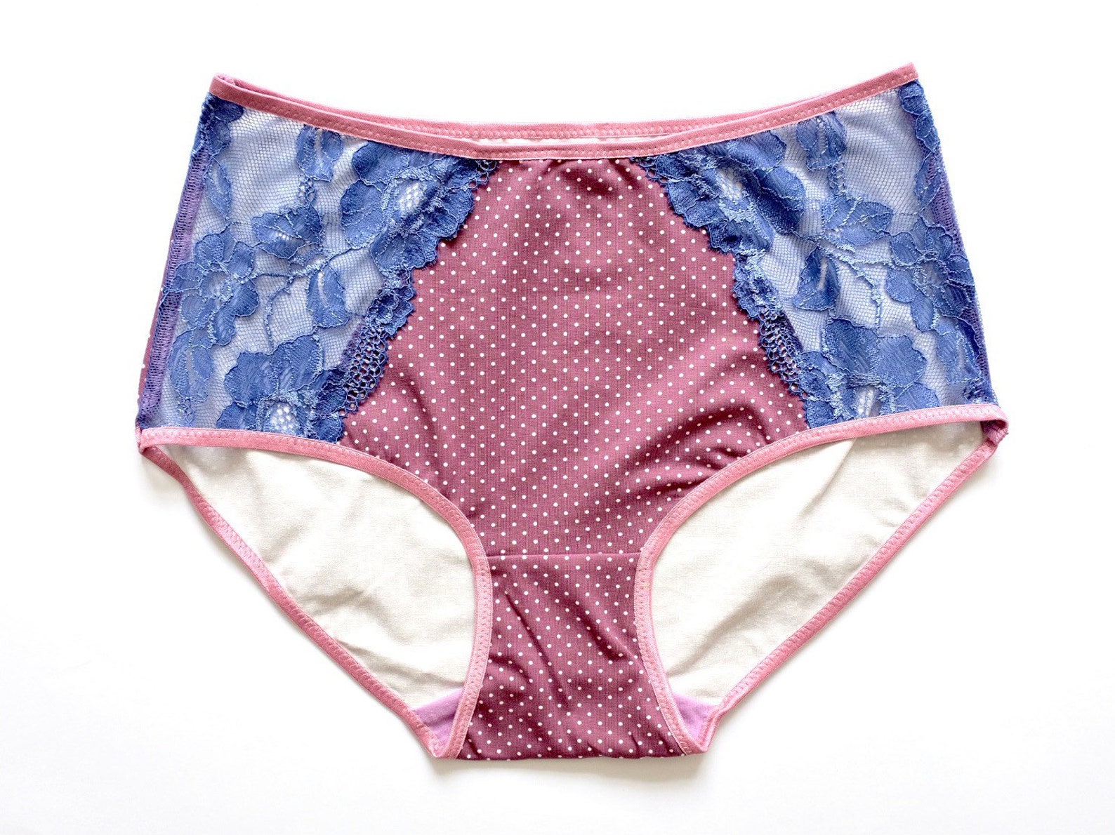 Lavander Polka Dot Cotton Panties Blue Color Lacy Hipster Etsy
