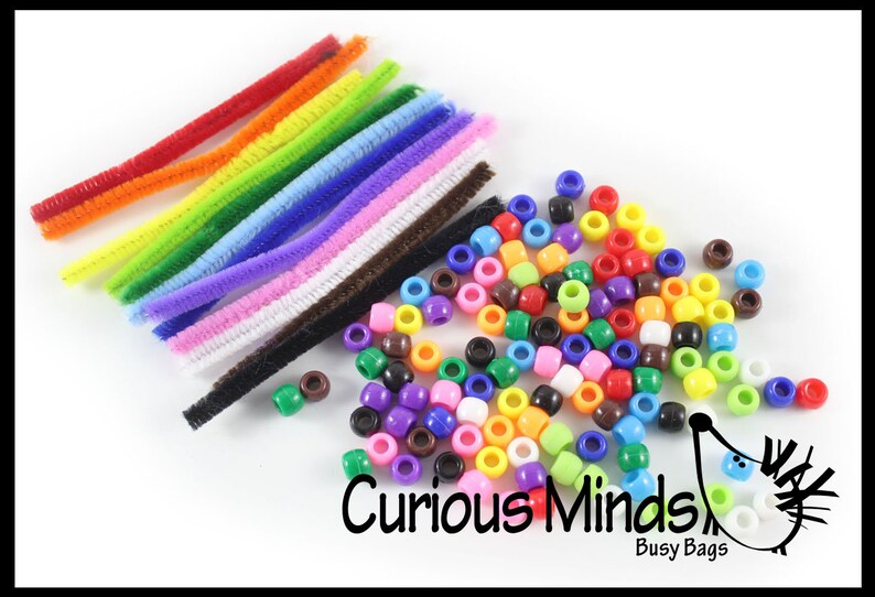 12 Color Sorting Pipe Cleaner and Beads Busy Bag learning | Etsy