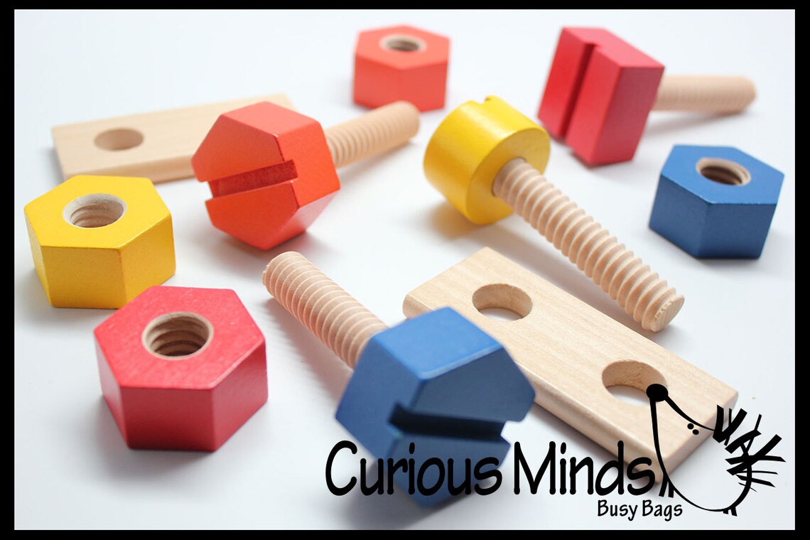 Busy Bags Large Wooden Nuts and Bolts Fine Motor - Etsy