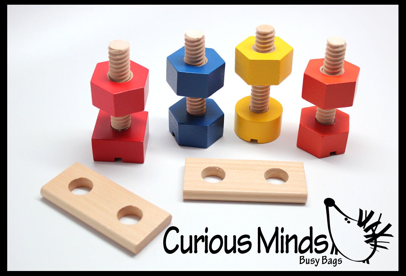 Busy Bags Large Wooden Nuts and Bolts Fine Motor - Etsy