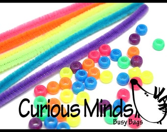 12 Color Sorting Pipe Cleaner and Beads Busy Bag learning Activity Pipe ...