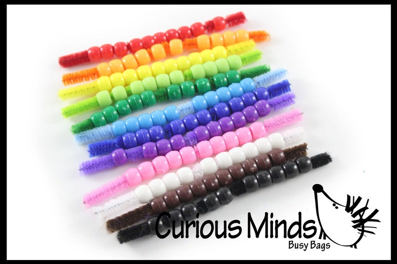 12 Color Sorting Pipe Cleaner and Beads Busy Bag learning | Etsy