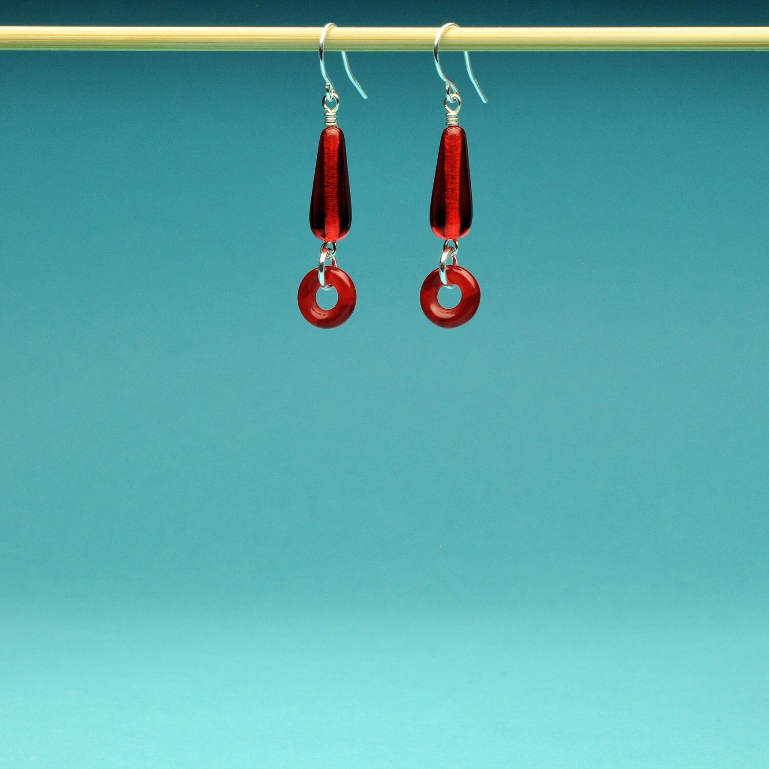 Ruby Red Teardrop and Cheerio Earrings - Etsy