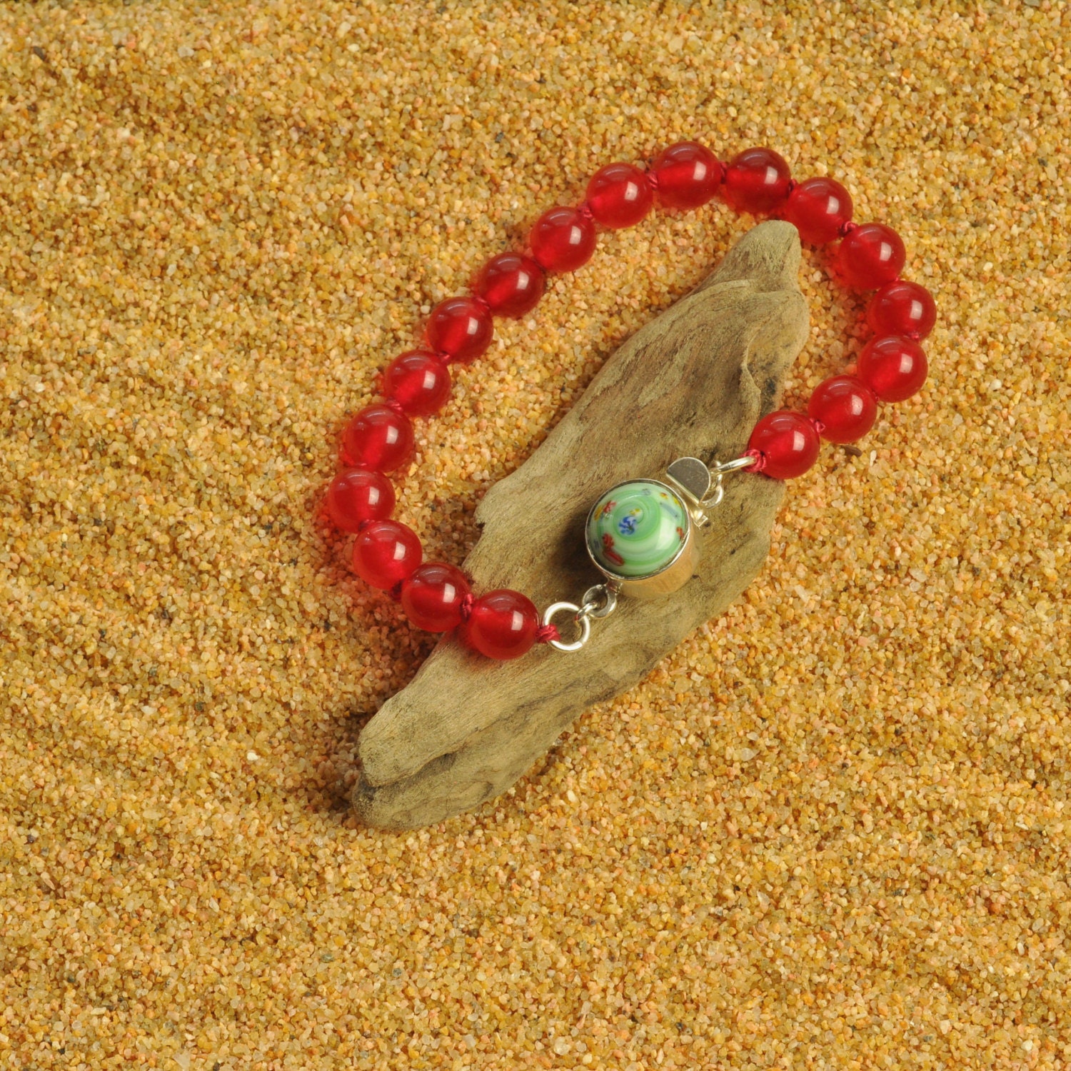 Jade rojo con pulsera de cierre millefiori japonés vintage - Etsy España