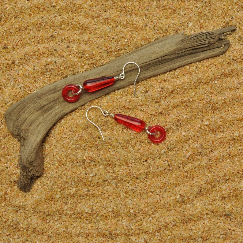 Ruby Red Teardrop and Cheerio Earrings - Etsy