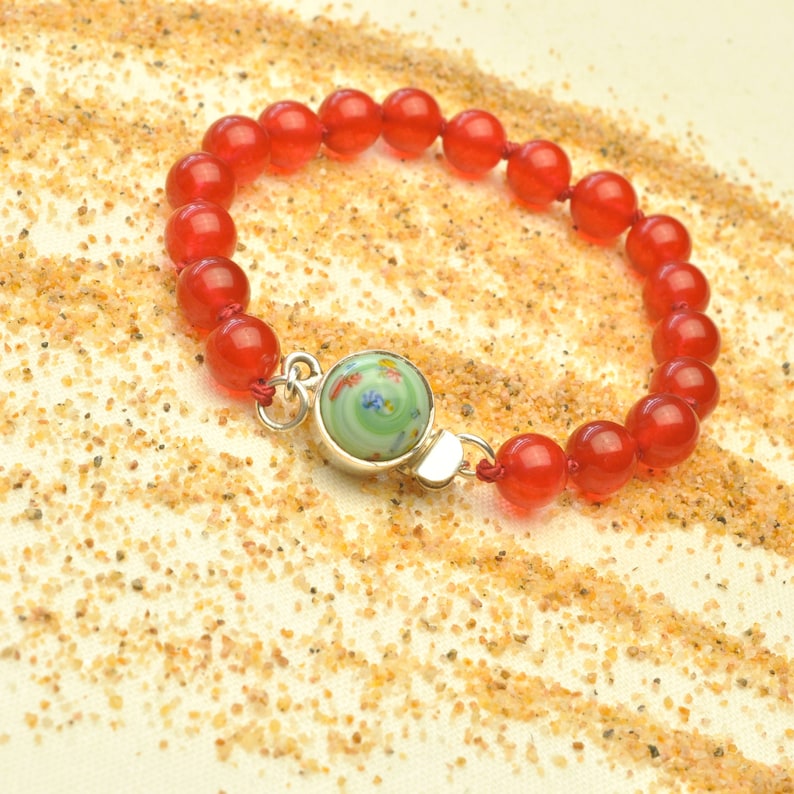 Jade rojo con pulsera de cierre millefiori japonés vintage - Etsy España