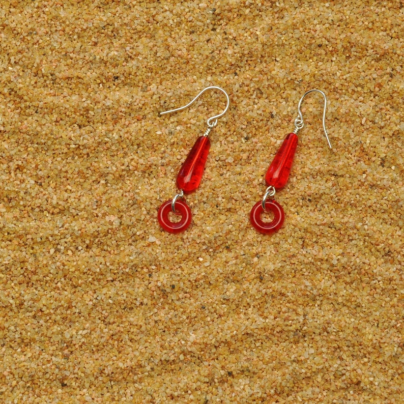 Ruby Red Teardrop and Cheerio Earrings - Etsy