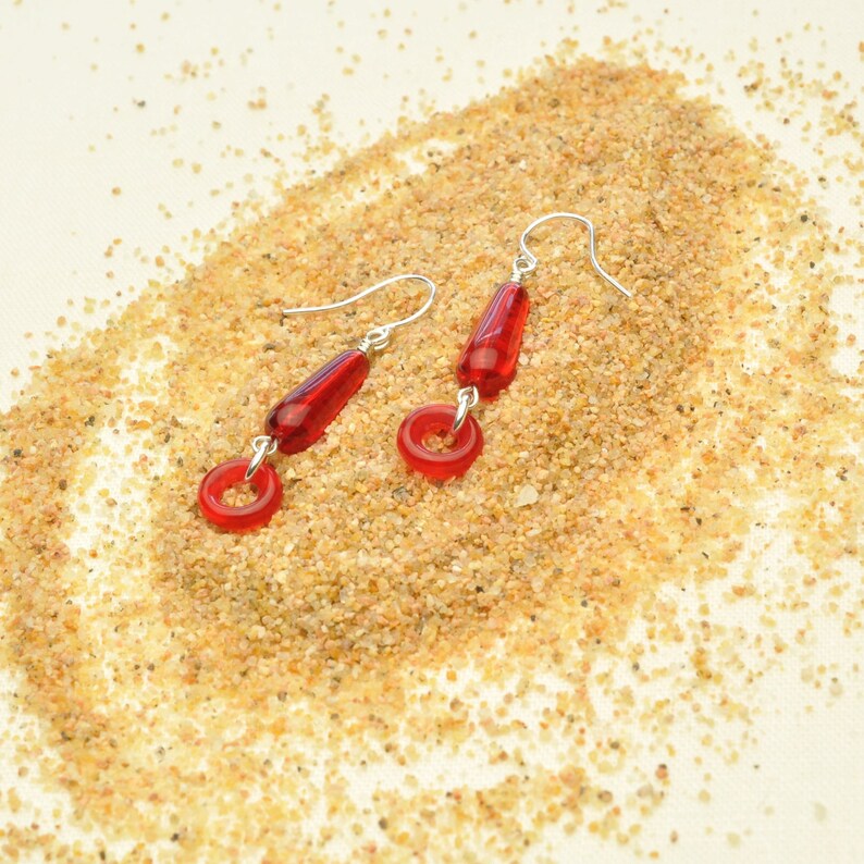 Ruby Red Teardrop and Cheerio Earrings - Etsy