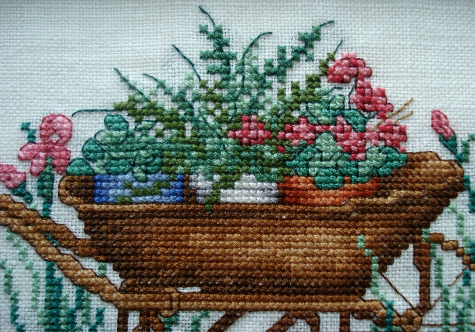 Wheelbarrow With Flowers in Counted Cross Stitch - Etsy