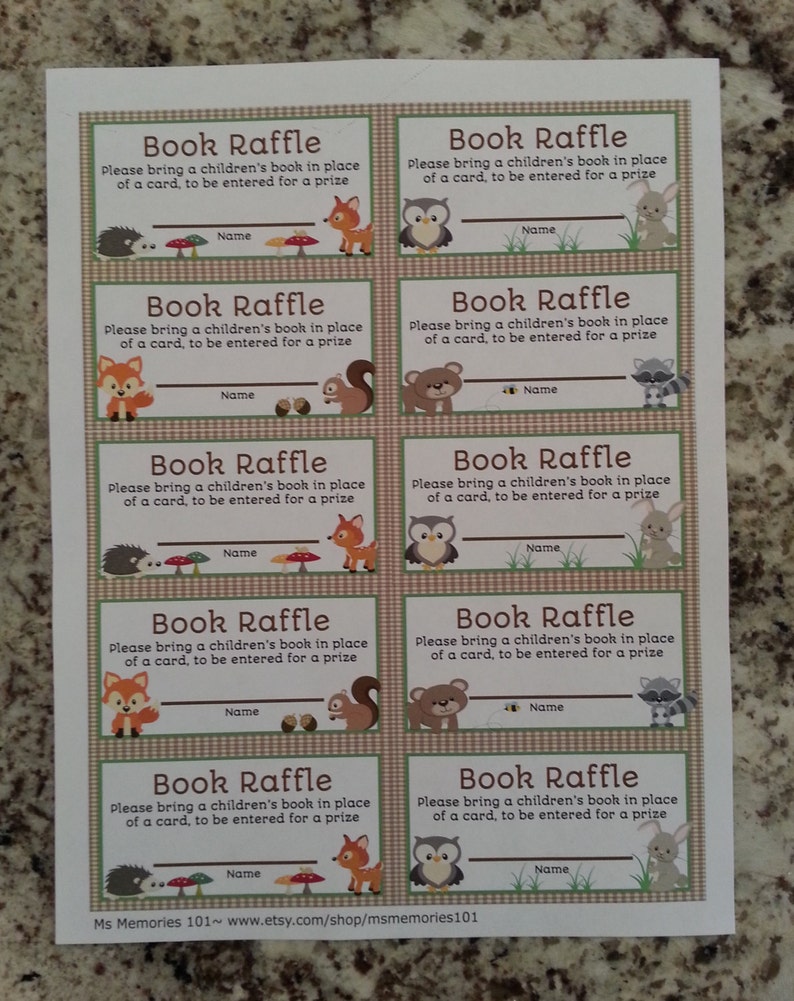 Printable Woodland Animals Book Raffle Tickets Mms002 | Etsy