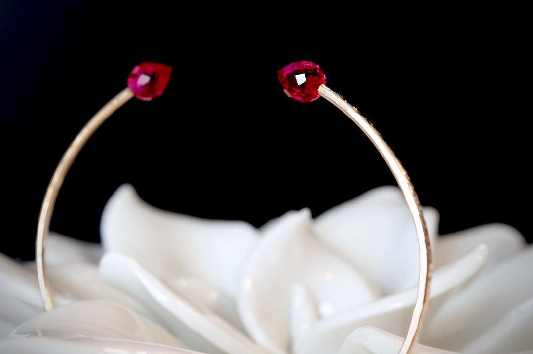 NEW Ruby Teardrop Skinny Cuff | 14K GF or Sterling Silver July Birthday ...