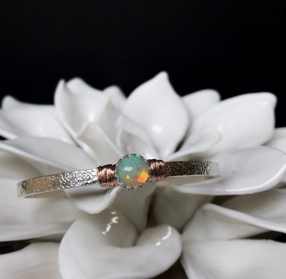 Welo Opal Deco Cuff | October Birthstone | Engraved Birthday or 14th ...
